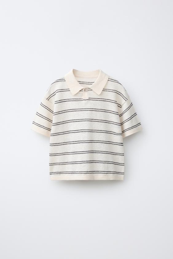 KETEN PAMUKLU TRİKO POLO T-SHIRT - Ekru / Kahverengi | ZARA Türkiye ...