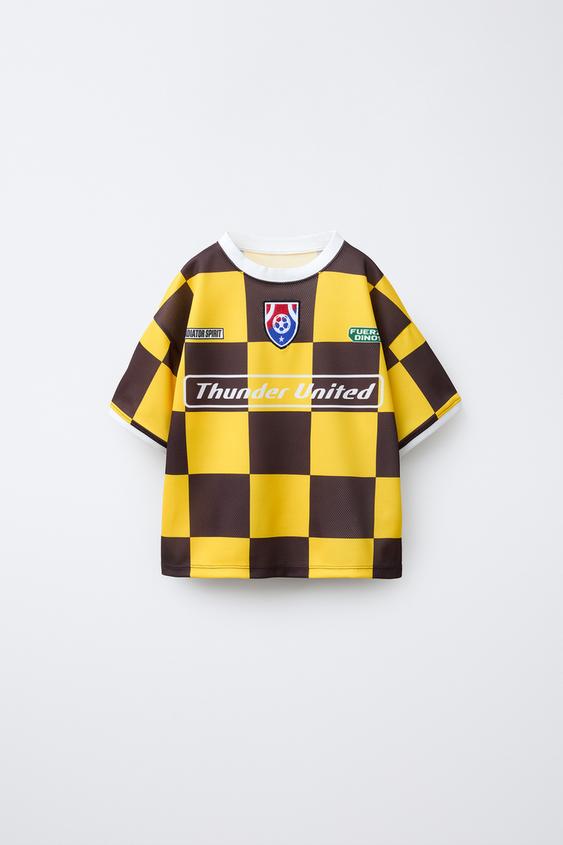 CHECKED FOOTBALL T-SHIRT - black/yellow | ZARA Turkey
