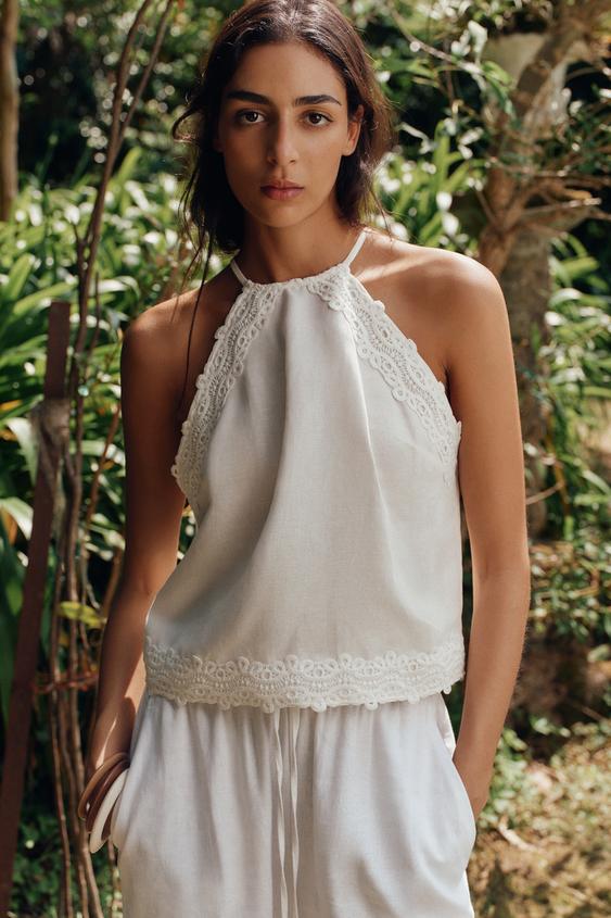 TOP HALTER COMBINATO CROCHET - Bianco | ZARA Italia / Italy