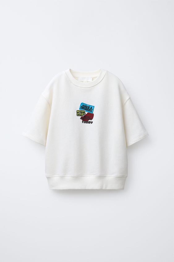 SWEAT IMPRIMÉ CANETTE MANCHES COURTES - Blanc cassé | ZARA France