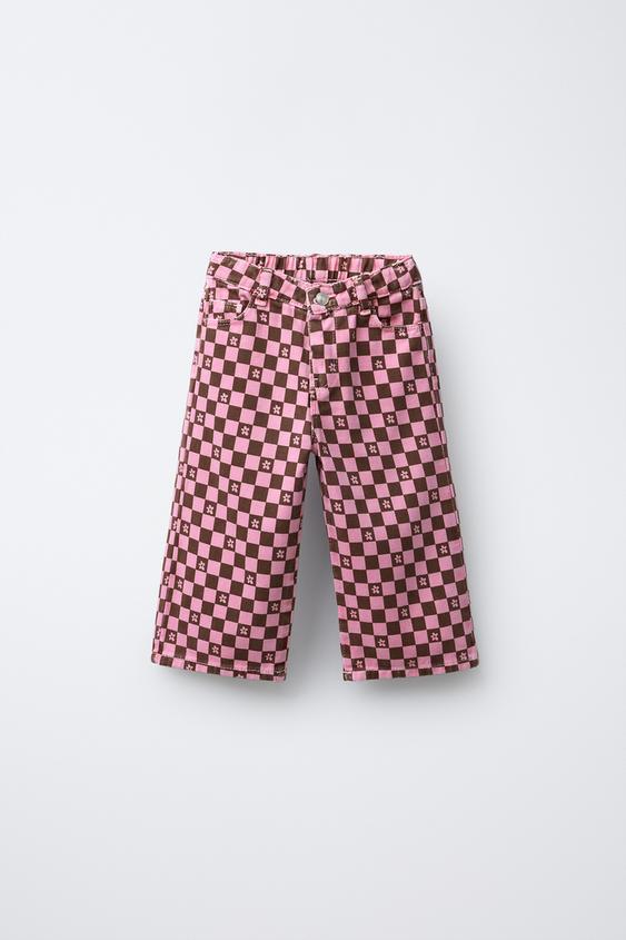 CHECKERBOARD PLAID TWILL PANTS - Pink | ZARA United States