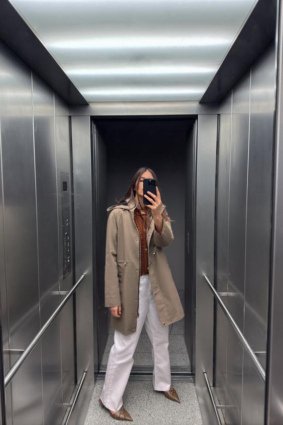 Blouson Long À Capuche Kaki Zara Belgique Belgium