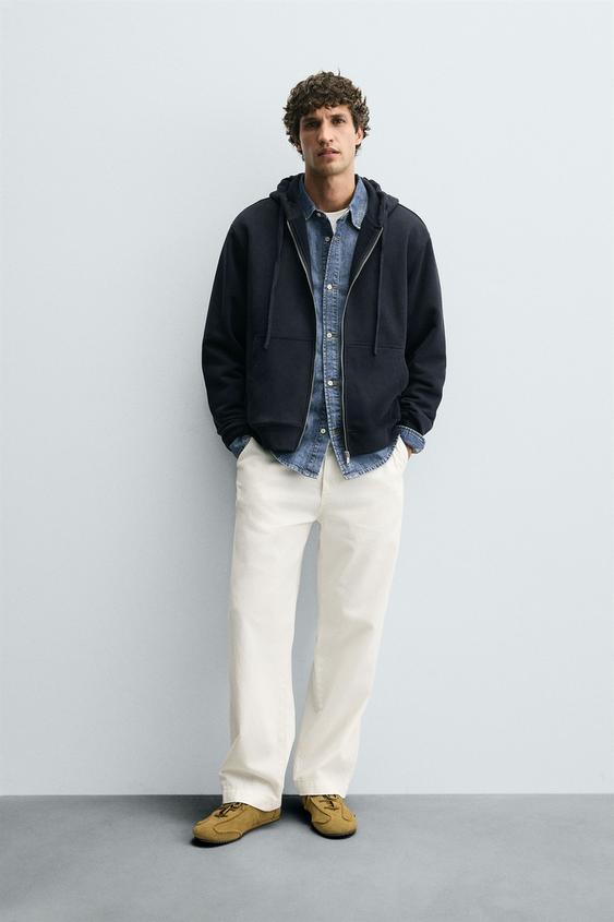 ZIP-UP HOODIE - Navy blue | ZARA United Kingdom