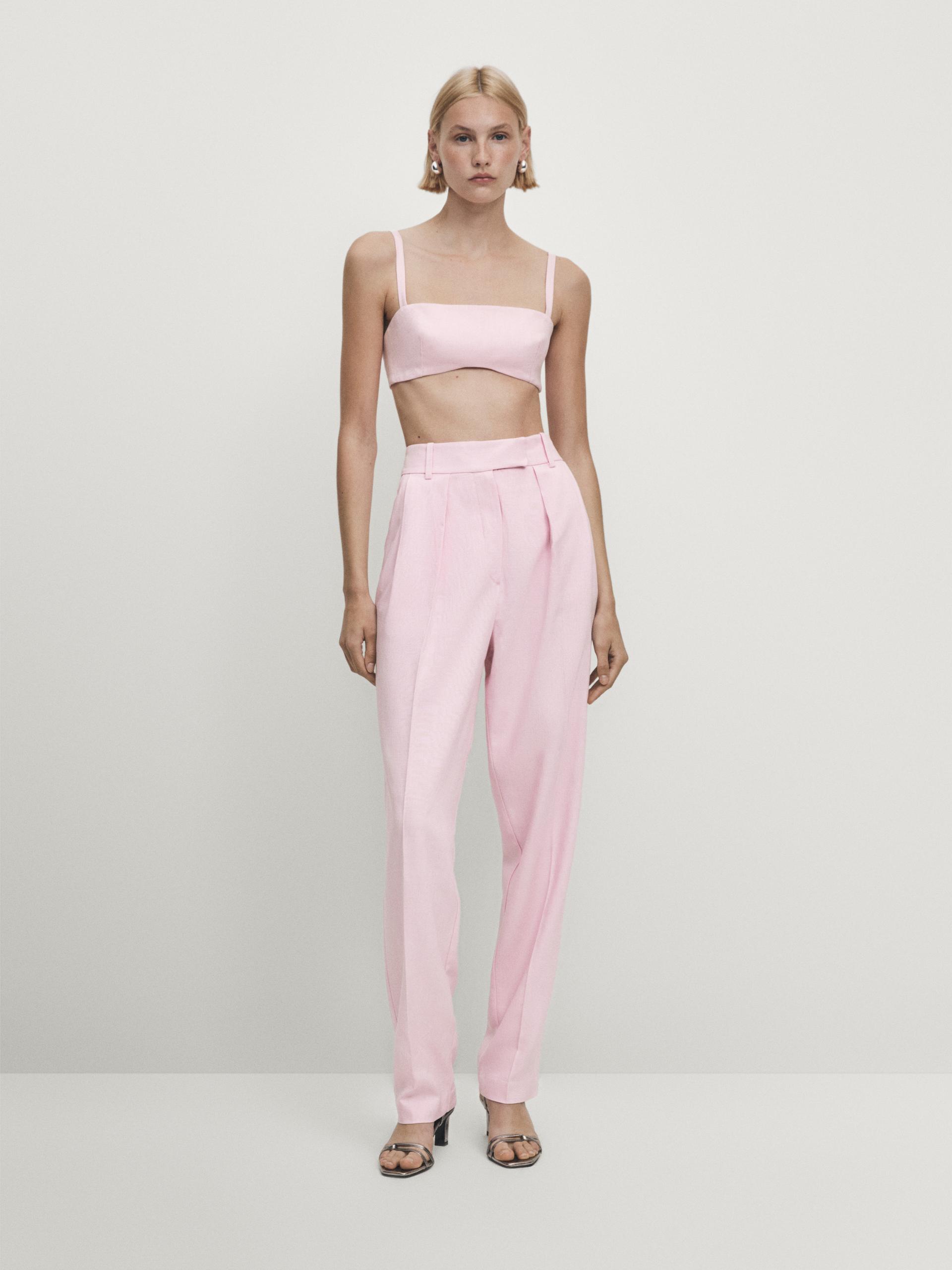 Textured strappy crop top - Pink | ZARA Canada