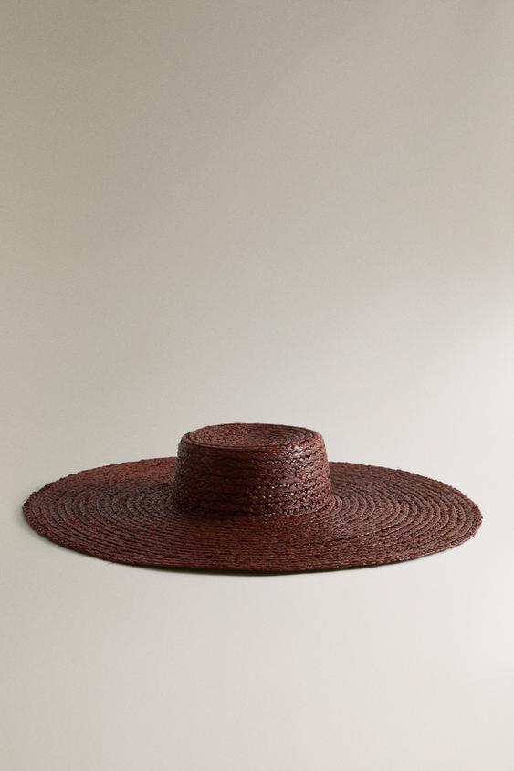 RAFFIA BEACH HAT WITH LONG BRIM - Brown | ZARA Turkey