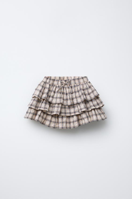 KARIERTER ROCK MIT VOLANT - Beige | ZARA Schweiz / Switzerland