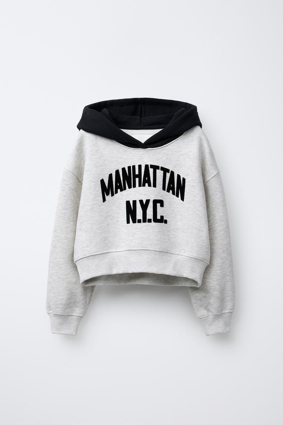 SLOGAN HOODIE WITH FLOCKING - Grey marl | ZARA Ireland