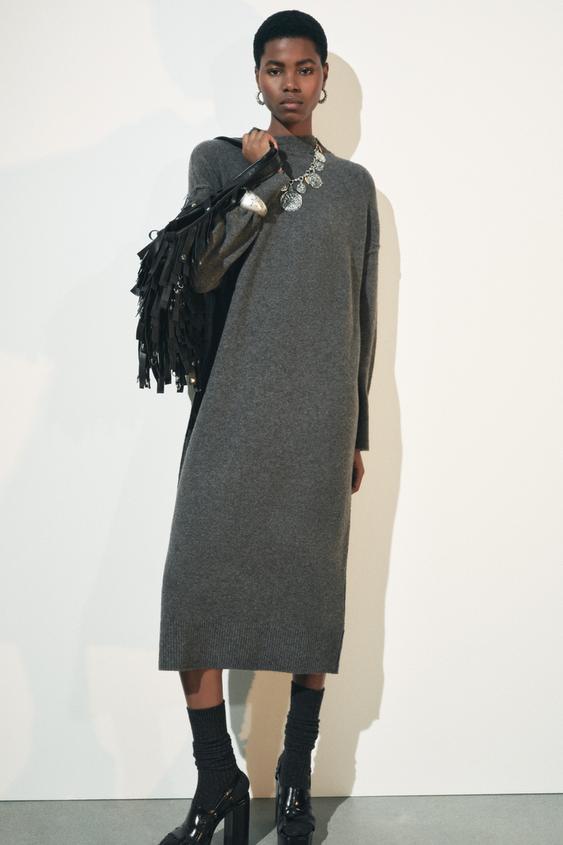 LONG KNIT DRESS - Mid-grey | ZARA Singapore