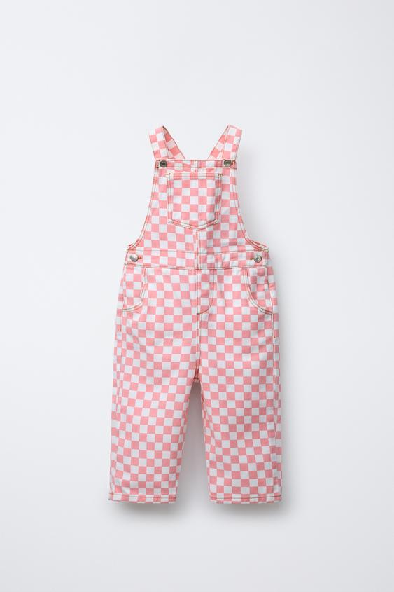 CHECKERBOARD TWILL LONG OVERALLS - Pink | ZARA United States