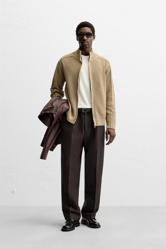 KNIT JACKET WITH REVERSE EFFECT TRIMS - camel | ZARA Saudi Arabia