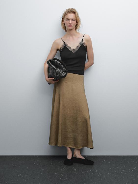 Lace Trimmed Camisole Top Black Zara United States