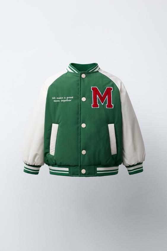 EMBROIDERED VARSITY BOMBER JACKET - Green | ZARA South Africa