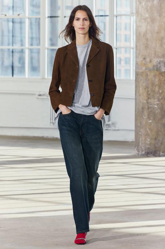 Blazer Piel Ante Zw Collection Marrón Zara Mexico