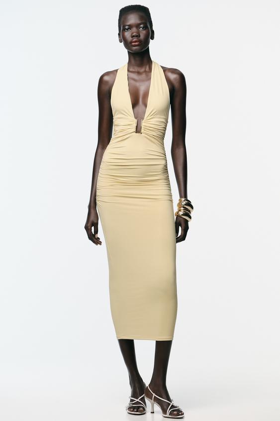 VESTIDO POLIAMIDA HALTER - Amarillo | ZARA Chile