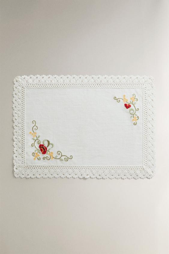 MANTEL INDIVIDUAL ALGODÓN FLORAL - Blanco | ZARA Mexico