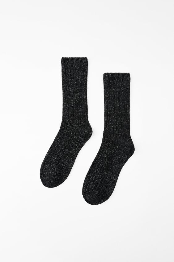 RIBBED SOCKS WITH METALLIC THREAD - Black | ZARA Ireland