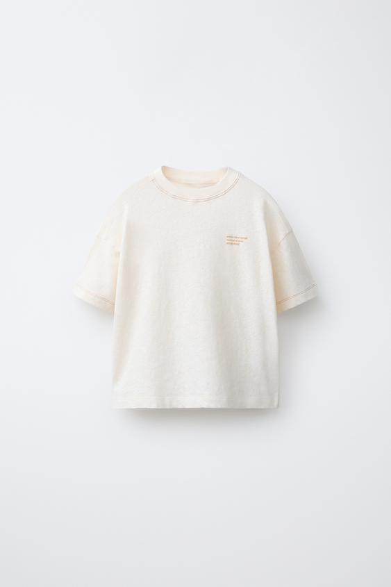 TRICOU DIN BUMBAC ȘI IN CU TEXT - Ecru | ZARA România
