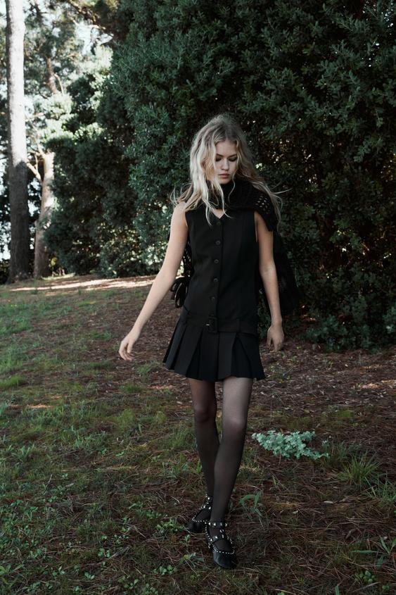Box Pleat Short Dress Black Zara United Kingdom