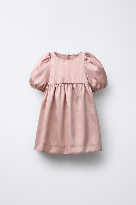 VESTIDO MANGAS ABULLONADAS BRILLO - Rosa | ZARA Mexico