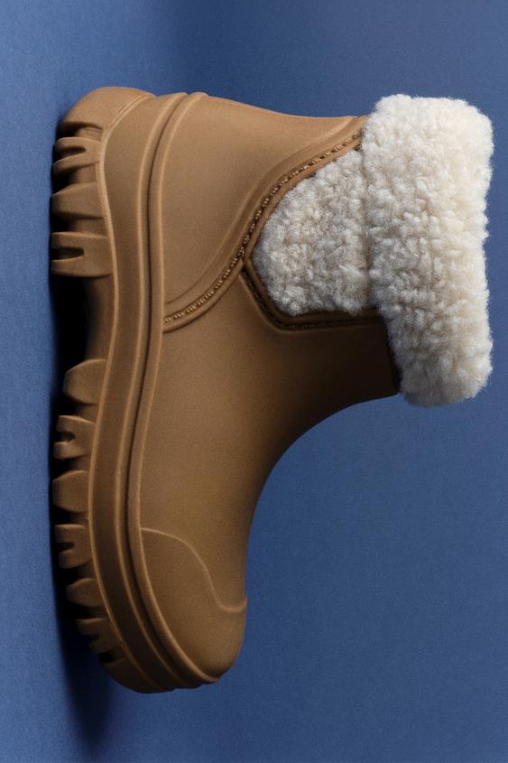 FAUX SHEARLING WELLIES - Caramel Brown | ZARA Spain