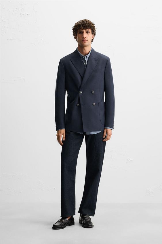 BLAZER CROISÉE AVEC LAINE - Bleu marine | ZARA Belgique / Belgium