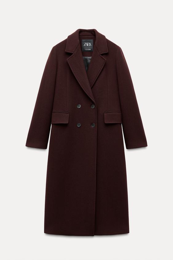 ZW COLLECTION DOUBLE-BREASTED WOOL-BLEND COAT - Wine | ZARA Cambodia