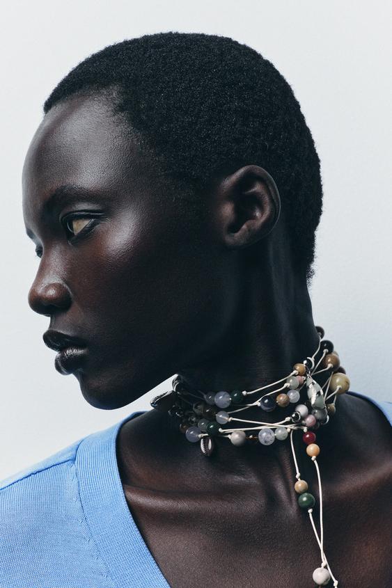 MULTIPOSITION CORD NECKLACE WITH STONES - Ecru | ZARA New Zealand