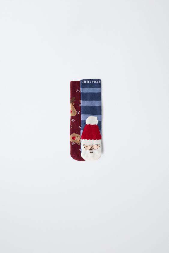 TWO-PACK OF NON-SLIP SANTA AND REINDEER SOCKS - Blue | ZARA Ireland