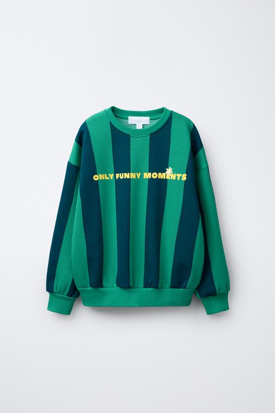 STRIPED SLOGAN SWEATSHIRT - Green | ZARA New Zealand