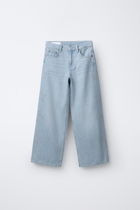 ДЖИНСЫ WIDE LEG СО ЗВЕЗДАМИ - ГОЛУБОЙ | ZARA Узбекистан