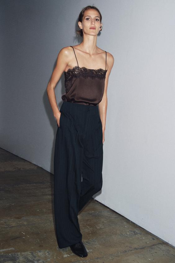 PANTALÓN WIDE LEG RAYA DIPLOMÁTICA ZW COLLECTION - Marino | ZARA España