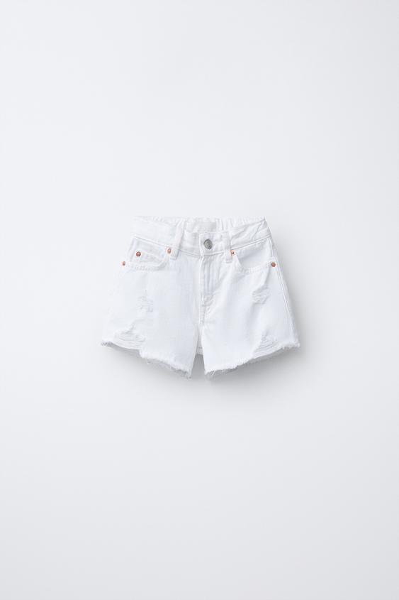 RIPPED DENIM SHORTS - White | ZARA Canada