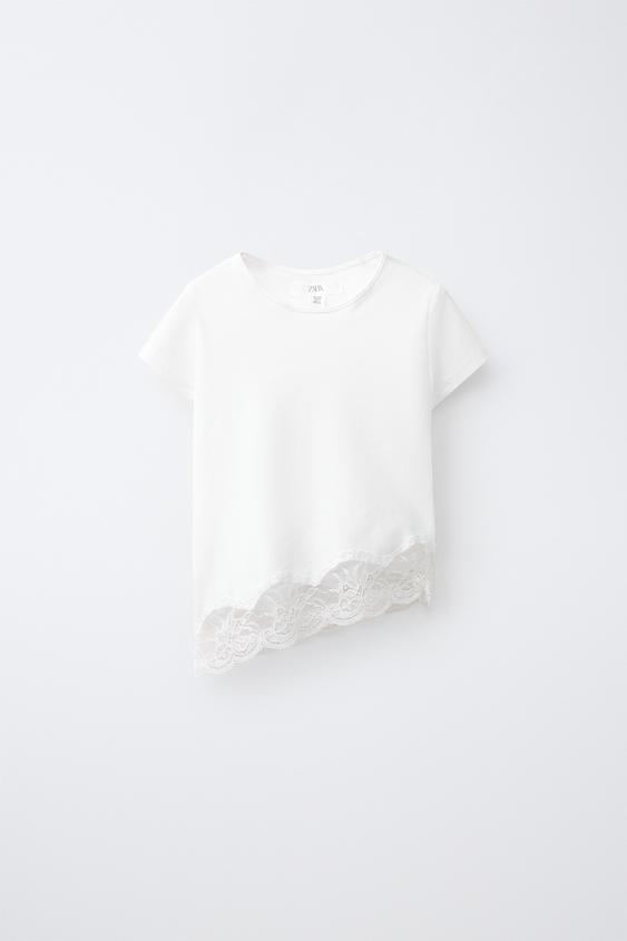CAMISETA LISA BAJO ENCAJE - Blanco | ZARA España
