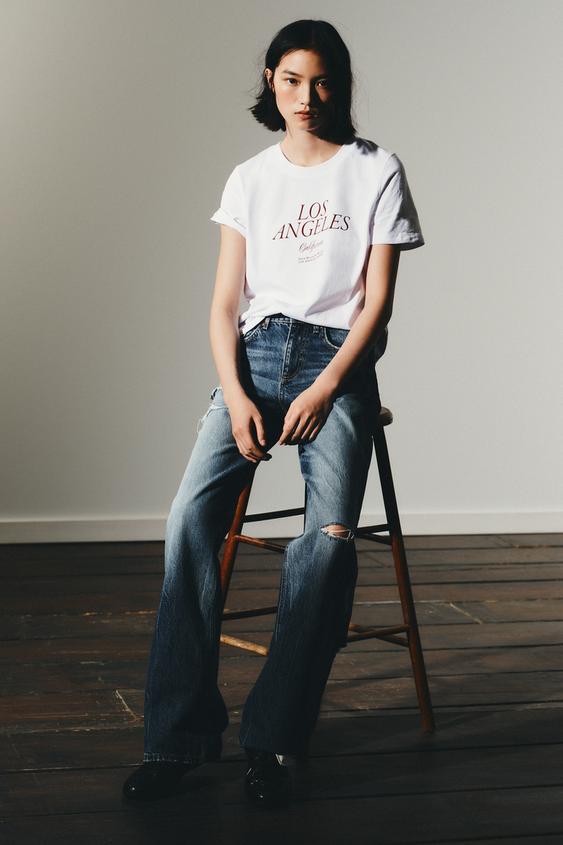 テキストTシャツ - ホワイト/エンジ | ZARA Japan / 日本