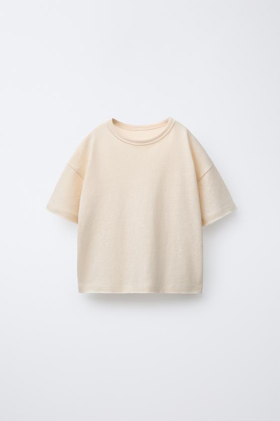 コットン＆リネン ウォッシュ加工Tシャツ - ライトベージュ | ZARA Japan / 日本