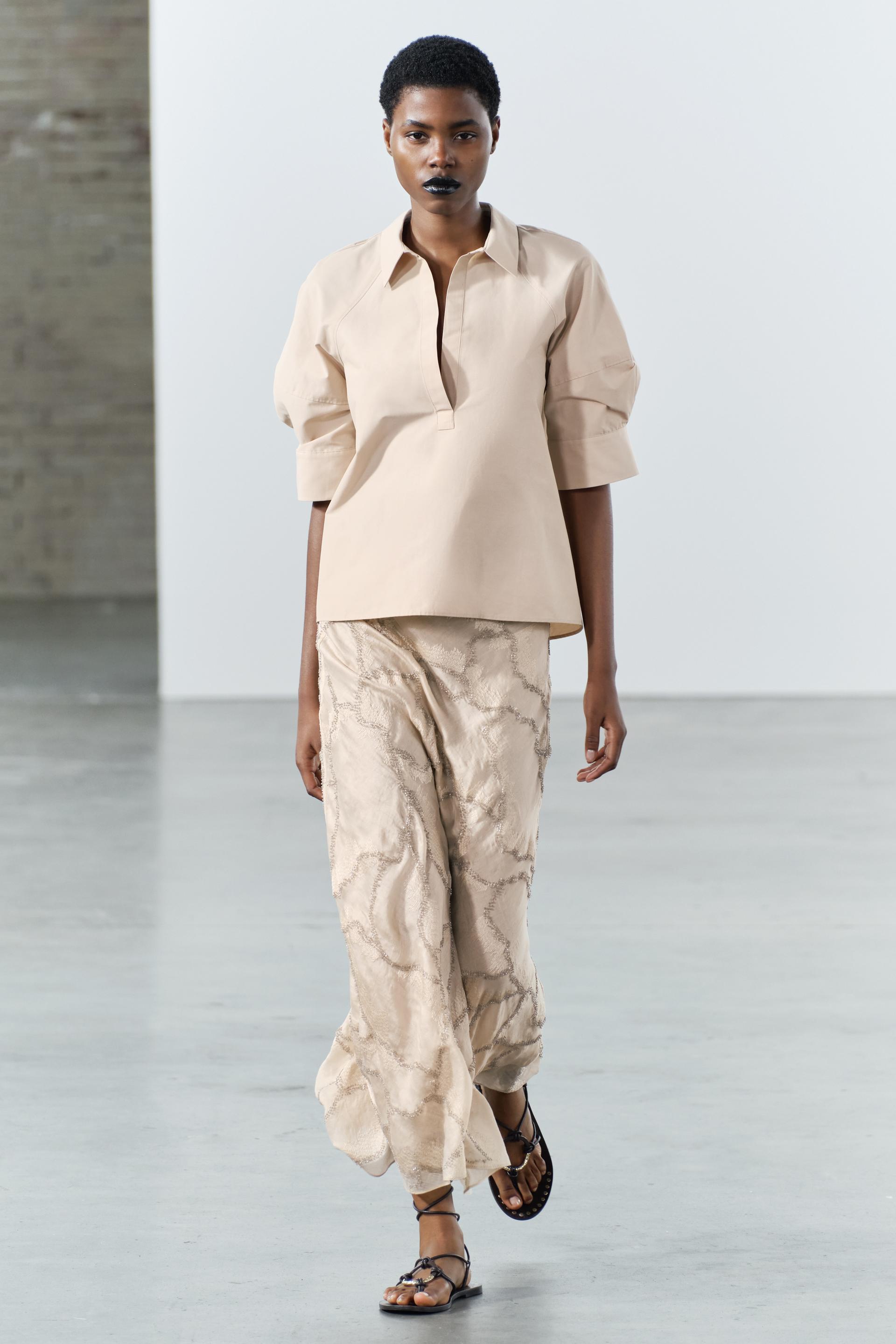 Zw Collection Puff Sleeve Shirt Sand Zara Cambodia