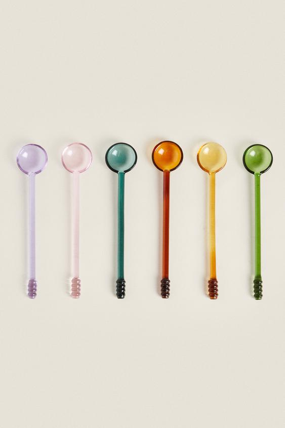PACK OF MULTICOLORED BOROSILICATE GLASS SPOONS (PACK OF 6) - Greens ...