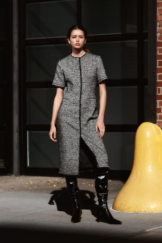 GAUN MIDI STRUKTUR ZW COLLECTION - Abu-abu / Asli | ZARA Indonesia