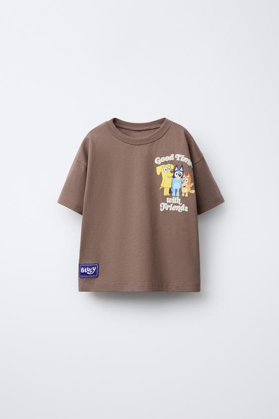 BLUEY © LUDO STUDIO FLOCKED PRINT T-SHIRT - Brown | ZARA Singapore