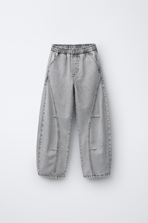 PANTALON DENIM BARREL - Gris moyen | ZARA Belgique / Belgium