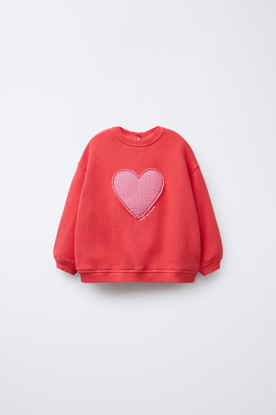ÁO NỈ CÓ MIẾNG ĐÁP HÌNH TRÁI TIM - Màu đỏ | ZARA Vietnam