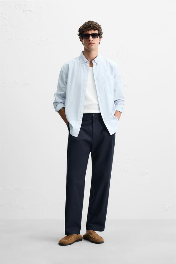 ΠΑΝΤΕΛΟΝΙ Regular Fit ΜΕ ΠΙΕΤΕΣ Μπλε Zara Greece Ελλαδα