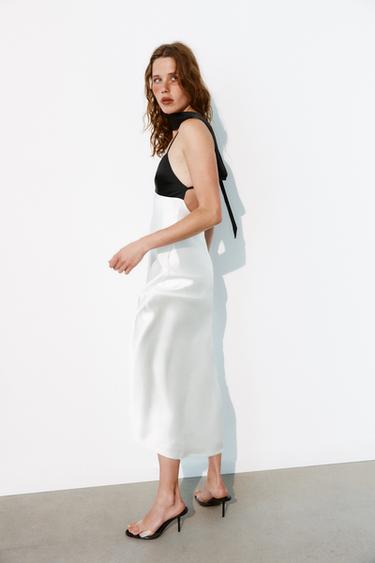 ROBE STYLE LINGERIE EN MATIÈRES VARIÉES AVEC FOULARD - Blanc | ZARA France