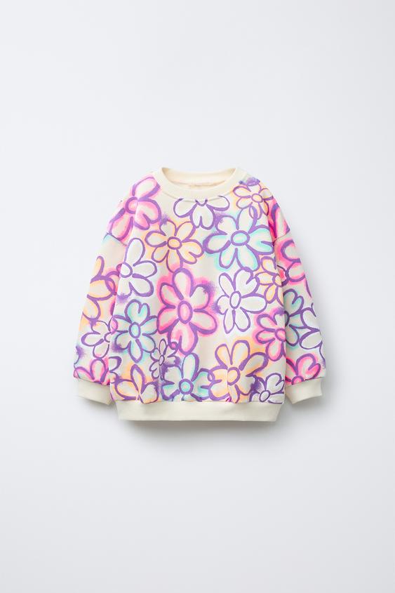 GRAFFITI FLORAL SWEATSHIRT - Ecru | ZARA Australia