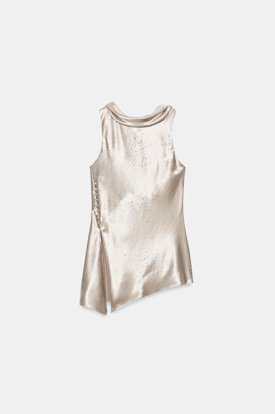 TOP IN SATINOPTIK MIT GLITZERDETAILS - Cava | ZARA Schweiz / Switzerland