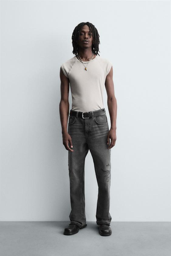 RIPPED BELL BOTTOM FIT JEANS - Charcoal | ZARA United Kingdom