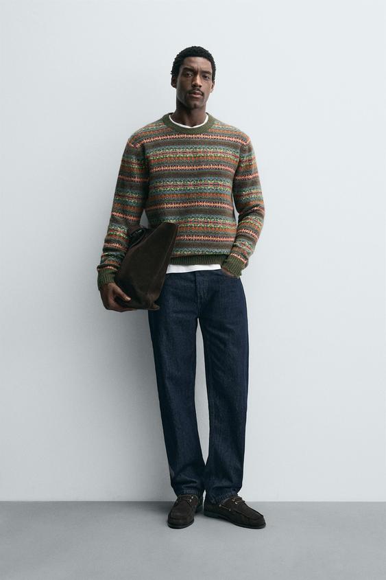 SUÉTER JACQUARD GEOMÉTRICO - Verde medio | ZARA Mexico