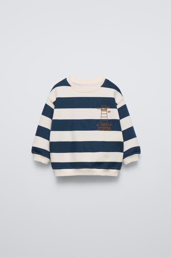 FLOCKING SLOGAN SWEATSHIRT - Ecru / Blue | ZARA Australia