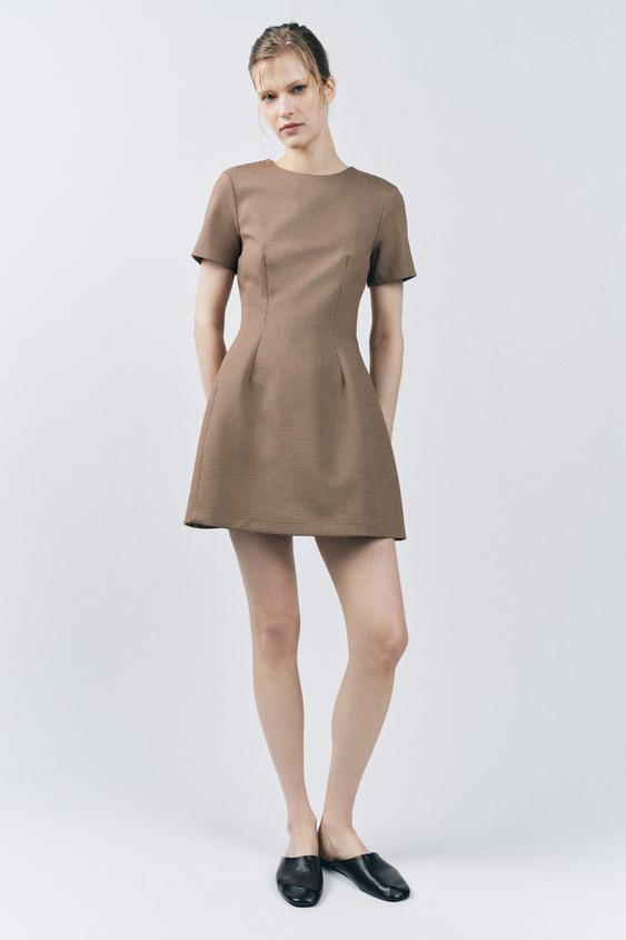 Zw Collection Check Pleated Dress Toffee Zara Singapore