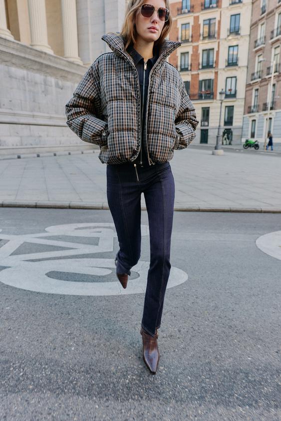 チェック柄キルティングアノラック - ブラウン | ZARA Japan / 日本